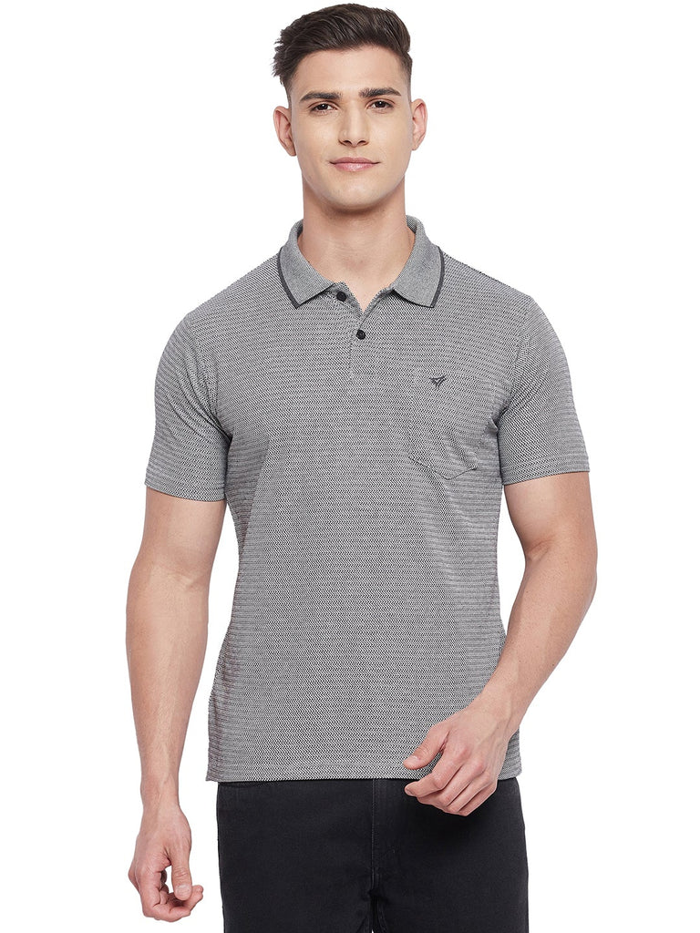 Neva Men Cotton Jacquard Solid Color Polo Half Sleeve T-Shirt- Anthra ...